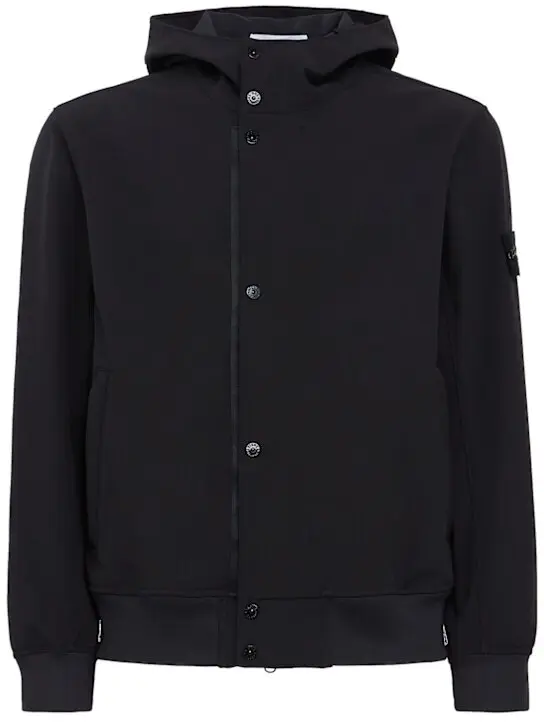 Stone Island Logo Tech Blend Hooded Jacket - Black