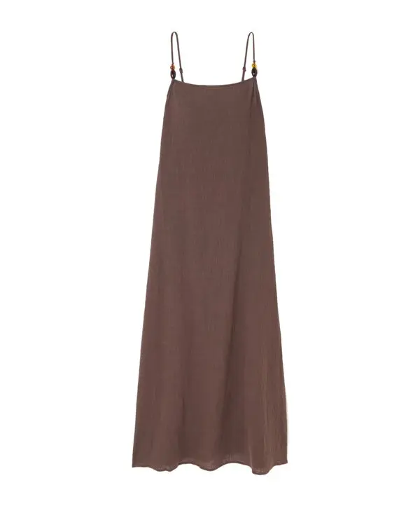 Staud Laura Maxi Slip Dress With Beaded Straps - Dark Brown