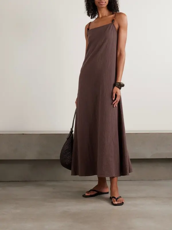 Staud Laura Maxi Slip Dress With Beaded Straps