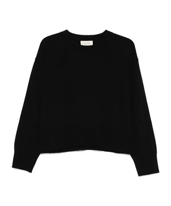 Officine Générale Cashmere Crew Neck Sweater With Side Slits - Black