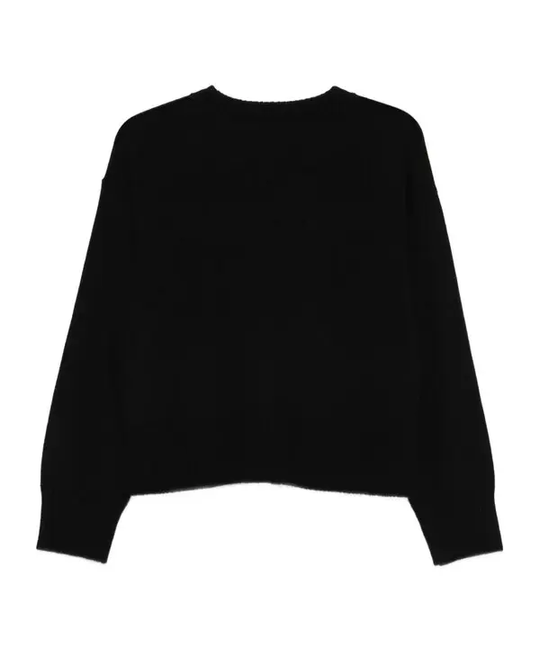 Officine Générale Cashmere Crew Neck Sweater With Side Slits - Black