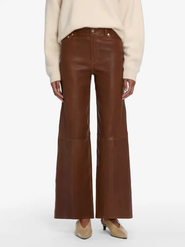 FRAME High Rise Wide Leg Lamb Leather Trousers