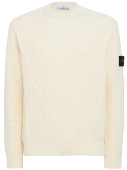 Stone Island Logo Cotton Crewneck Sweater - White