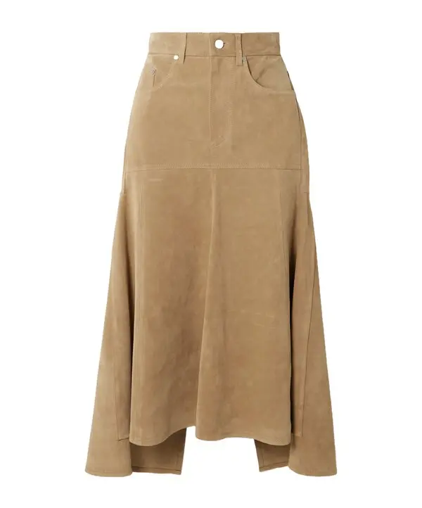 Victoria Beckham Paneled Suede Midi Skirt