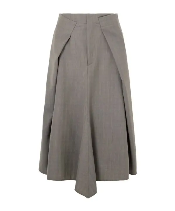 Victoria Beckham Pleated Wool Midi Skirt - Gray