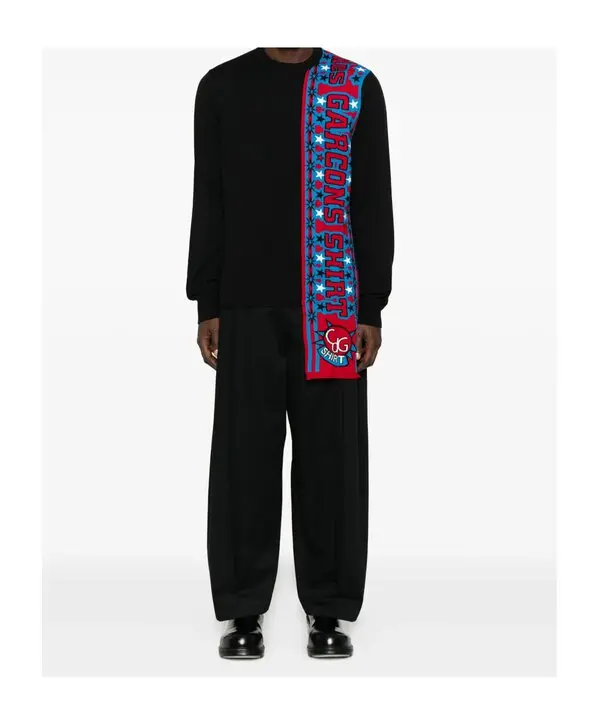 Comme Des Garçons Long Sleeve Crew Neck Sweater With Printed Scarf Detail - Black