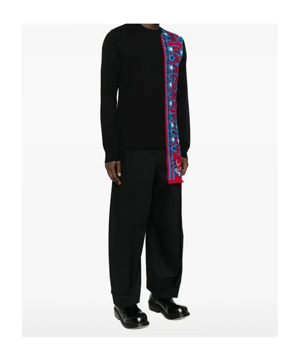 Comme Des Garçons Long Sleeve Crew Neck Sweater With Printed Scarf Detail - Black
