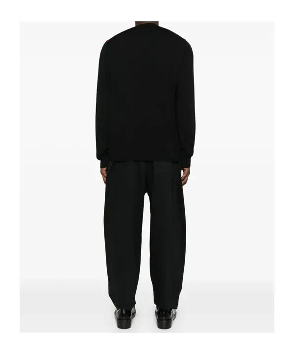 Comme Des Garçons Long Sleeve Crew Neck Sweater With Printed Scarf Detail - Black