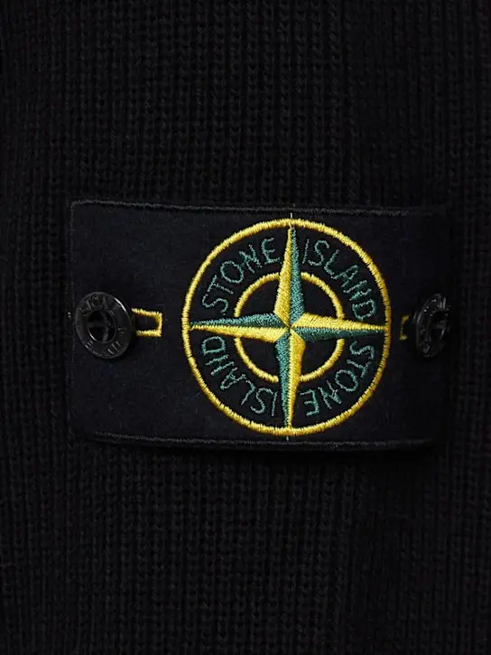 Stone Island Logo Cotton Half-zip Knit Sweater - Black
