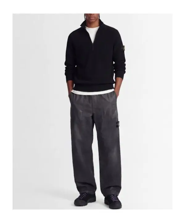 Stone Island Logo Cotton Half-zip Knit Sweater - Black