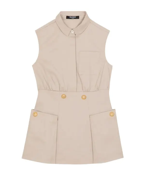 Balmain Sleeveless Shirt Dress With Gold Buttons - Beige