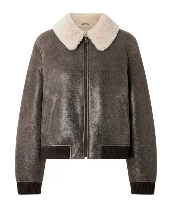 FRAME The Shrunken Cropped Shearling Jacket - Brown