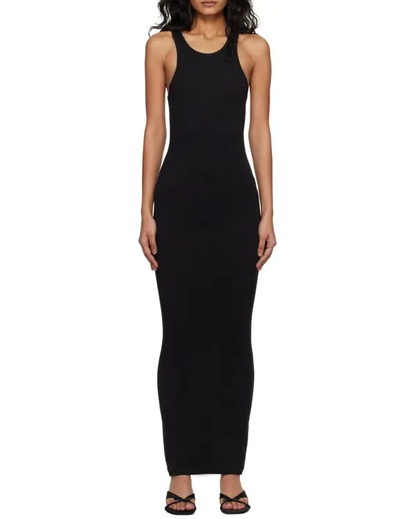 ENTIRE STUDIOS Ribbed Knit Midi Muscle Tank Dress - Black