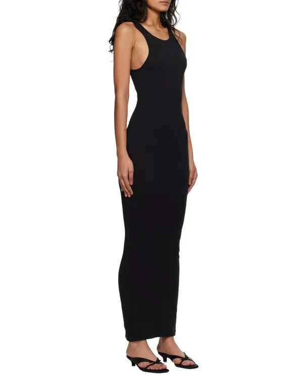 ENTIRE STUDIOS Ribbed Knit Midi Muscle Tank Dress - Black
