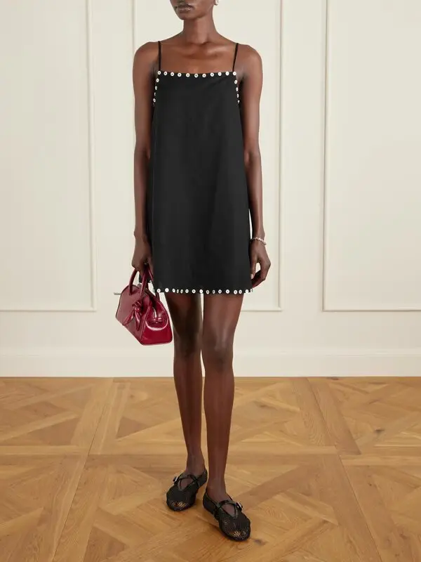 Staud Laura Mini Dress With Pearlescent Buttons - Black