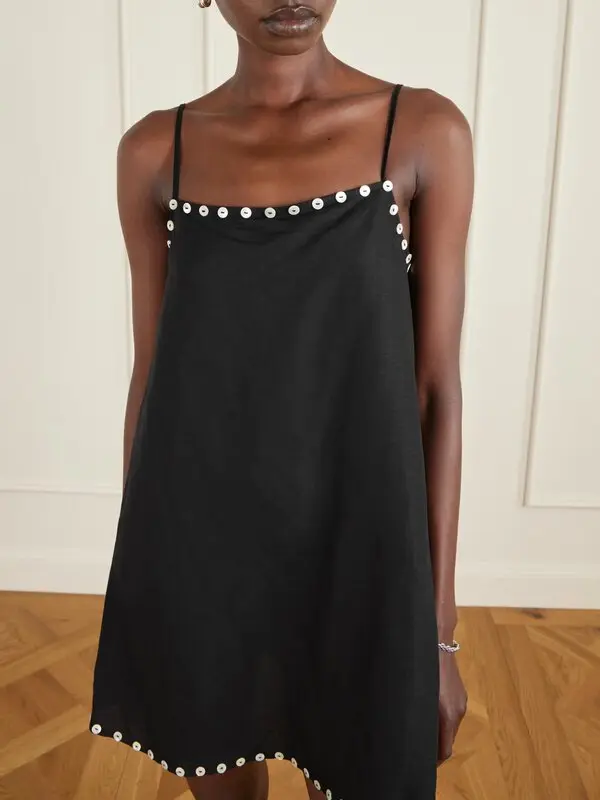 Staud Laura Mini Dress With Pearlescent Buttons - Black