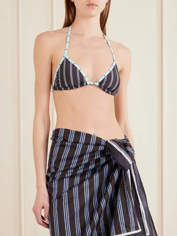 Staud Lido Striped Triangle Bikini Top - Black