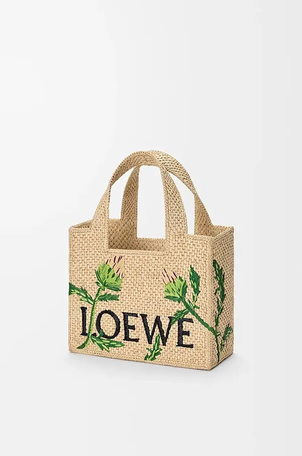 Loewe Woven Top Handle Bag With Embroidered Detail - Nude