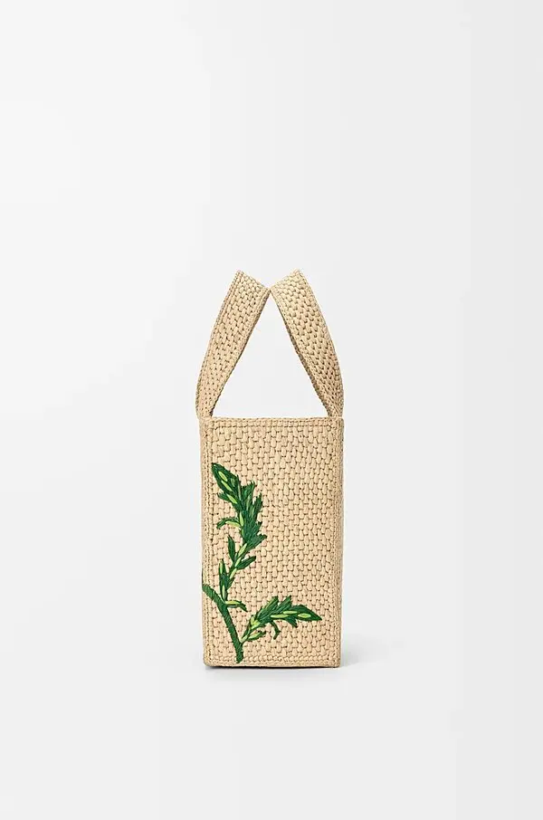 Loewe Woven Top Handle Bag With Embroidered Detail - Nude