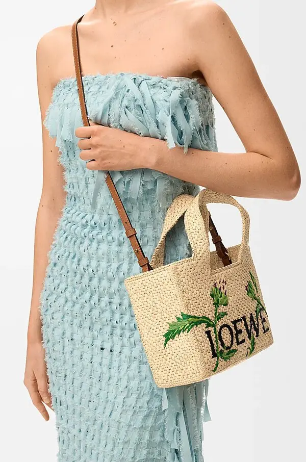 Loewe Woven Top Handle Bag With Embroidered Detail - Nude