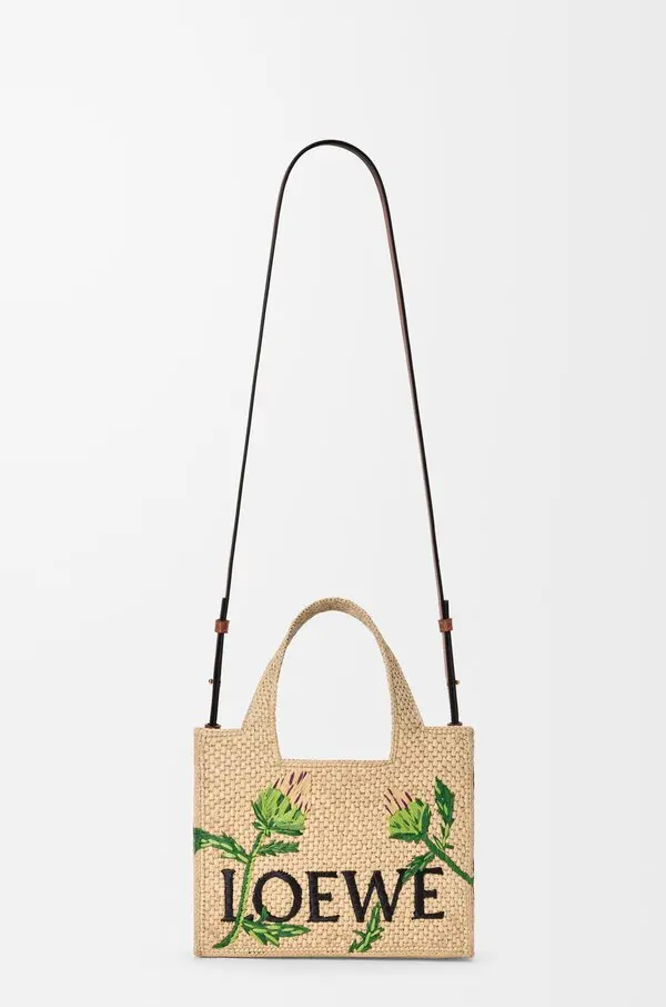 Loewe Woven Top Handle Bag With Embroidered Detail - Nude