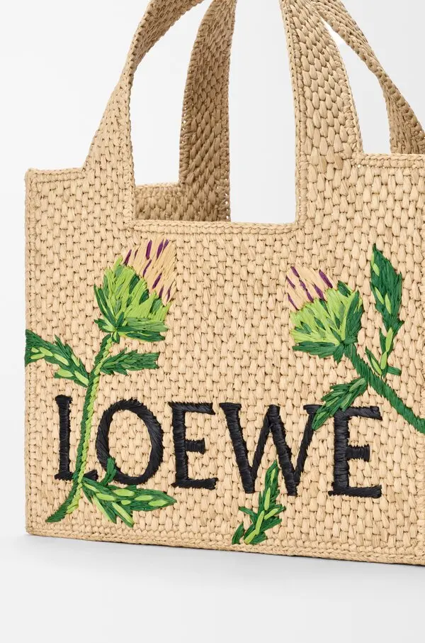 Loewe Woven Top Handle Bag With Embroidered Detail - Nude