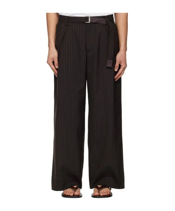 Sacai Chalk-stripe Belted Trousers - Brown