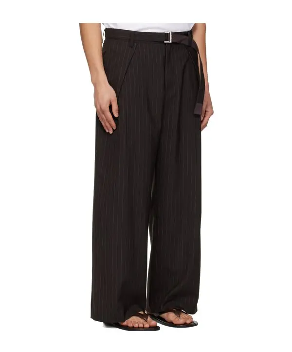 Sacai Chalk-stripe Belted Trousers - Brown