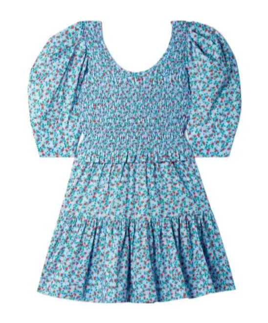 Sea Elastic Waist Mini Dress - Blue