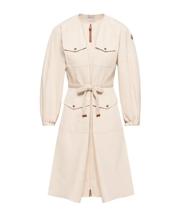 Moncler Pleated Poplin Midi Dress - Light Beige