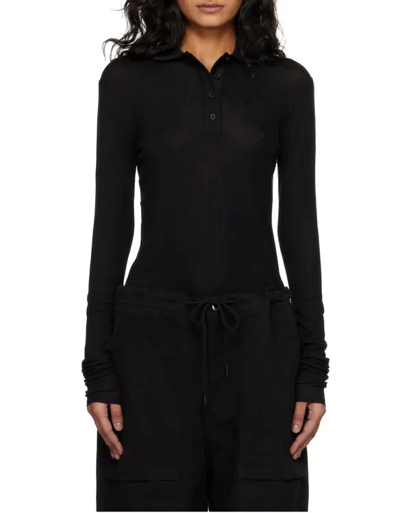 ENTIRE STUDIOS Long Sleeve Knit Polo Top - Black