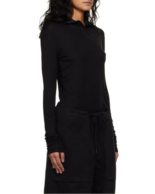 ENTIRE STUDIOS Long Sleeve Knit Polo Top - Black