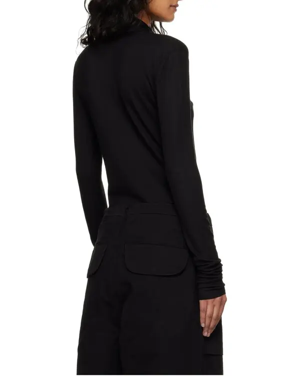 ENTIRE STUDIOS Long Sleeve Knit Polo Top - Black