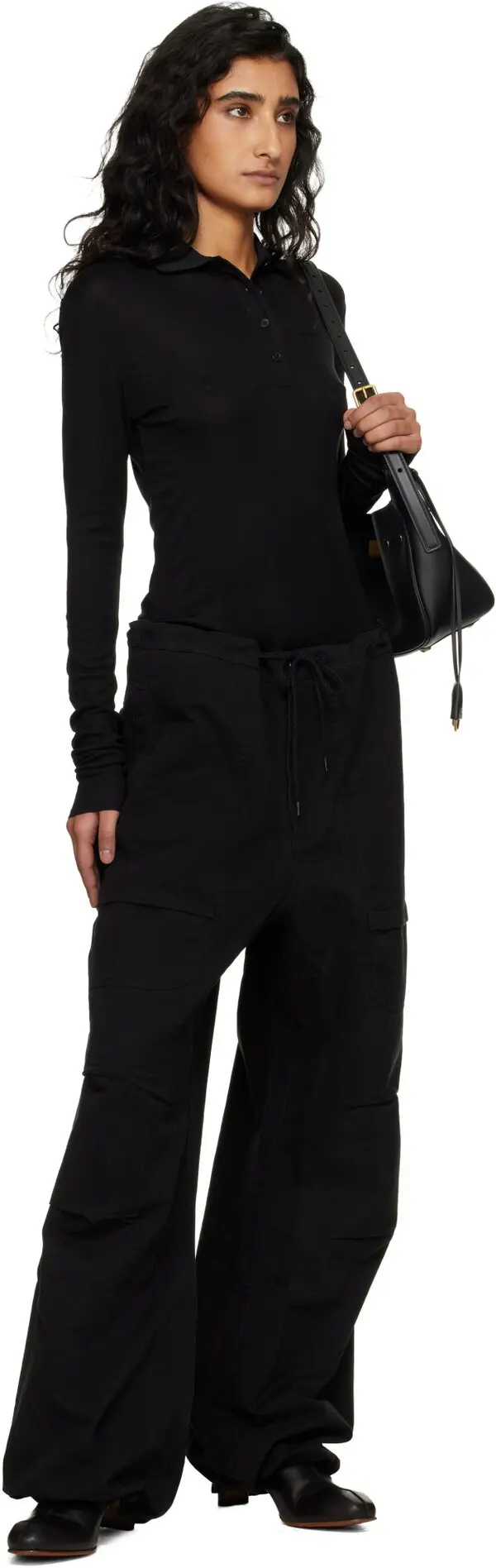 ENTIRE STUDIOS Long Sleeve Knit Polo Top - Black