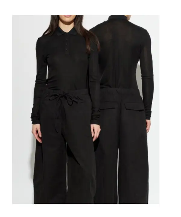 ENTIRE STUDIOS Long Sleeve Knit Polo Top - Black