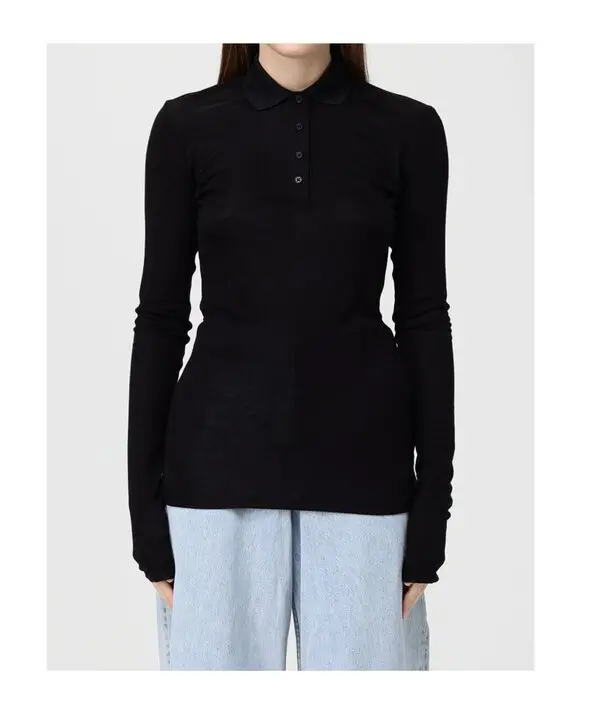 ENTIRE STUDIOS Long Sleeve Knit Polo Top - Black