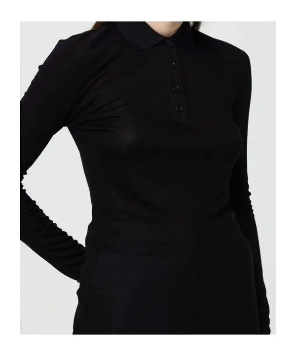 ENTIRE STUDIOS Long Sleeve Knit Polo Top - Black