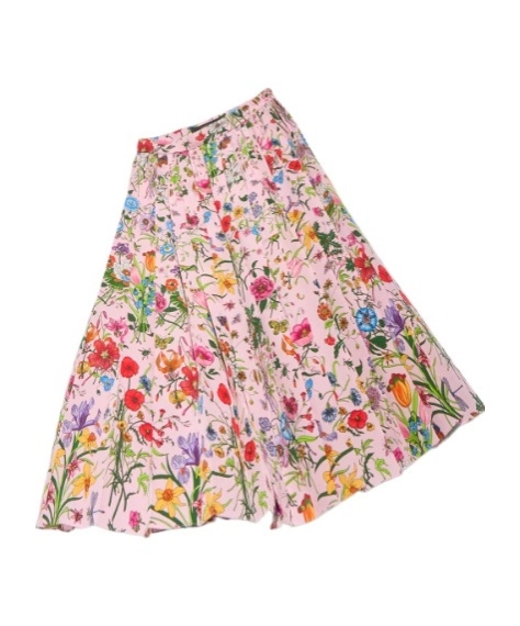 Gucci Pleated Silk Skirt With Flora Print