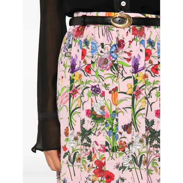 Gucci Pleated Silk Skirt With Flora Print