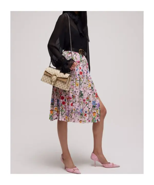 Gucci Pleated Silk Skirt With Flora Print - Multi-color
