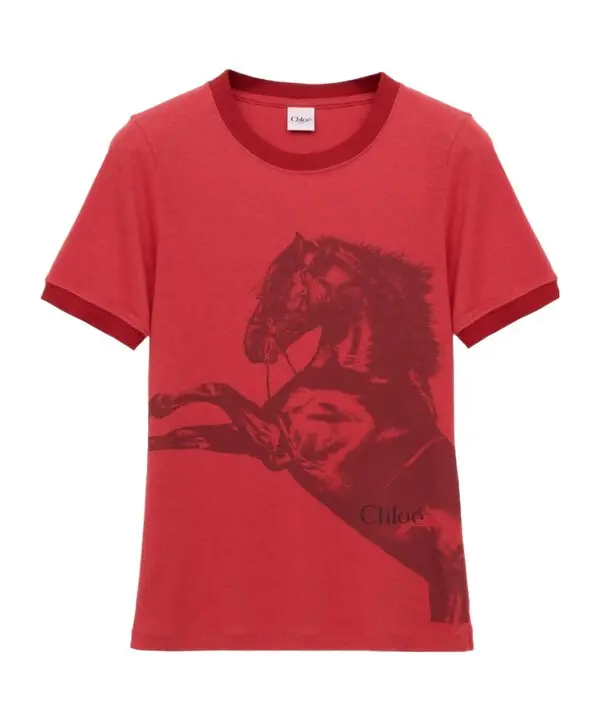 Chloé Printed Knit T-shirt - Fluorescent Red
