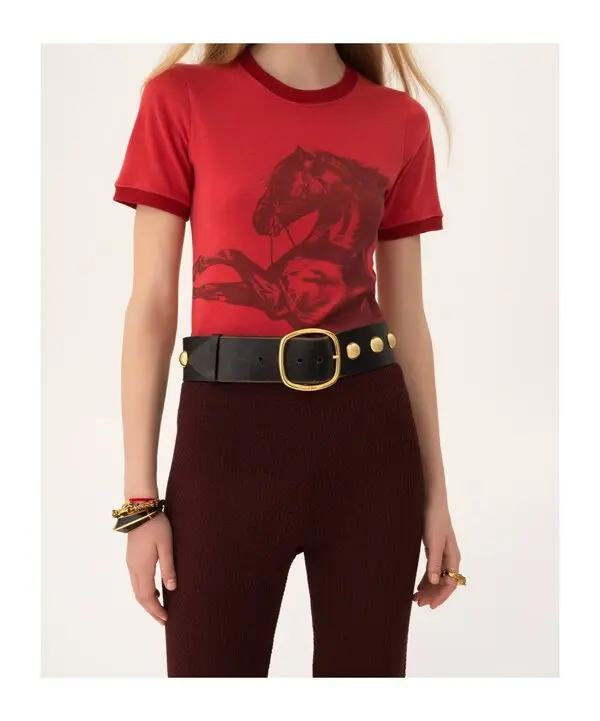 Chloé Printed Knit T-shirt - Fluorescent Red