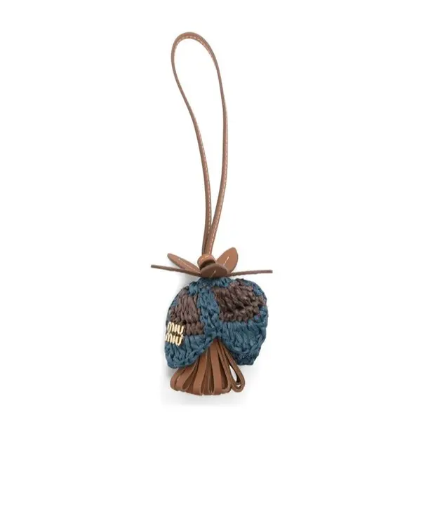 Miu Miu Flower Crochet Pendant With Logo Adornment - Brown