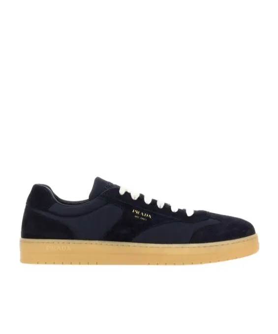 Prada Round Toe Lace-up Sneakers - Blue