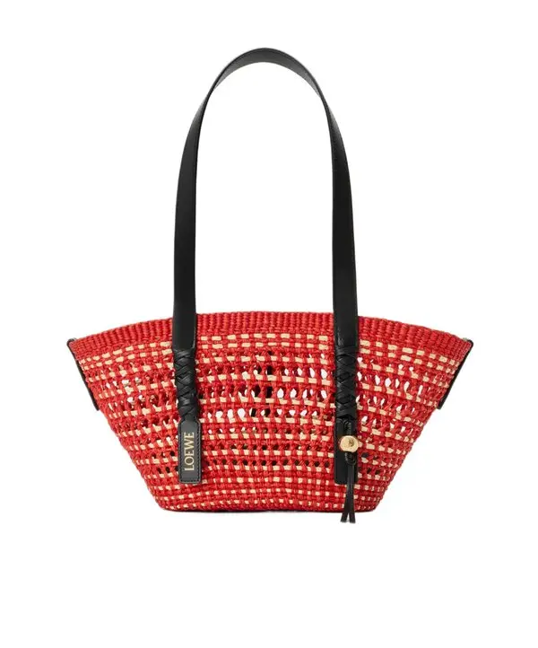 Loewe Small Braided Basket Bag With Top Handle - Red/natural