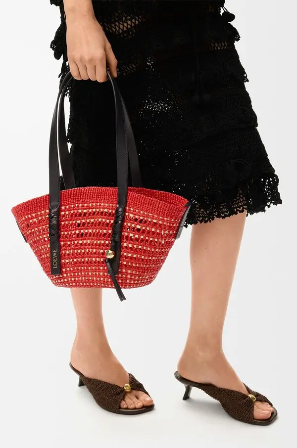 Loewe Small Braided Basket Bag With Top Handle - Red/natural