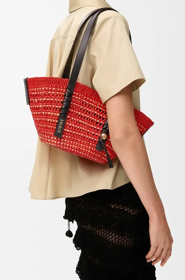 Loewe Small Braided Basket Bag With Top Handle - Red/natural