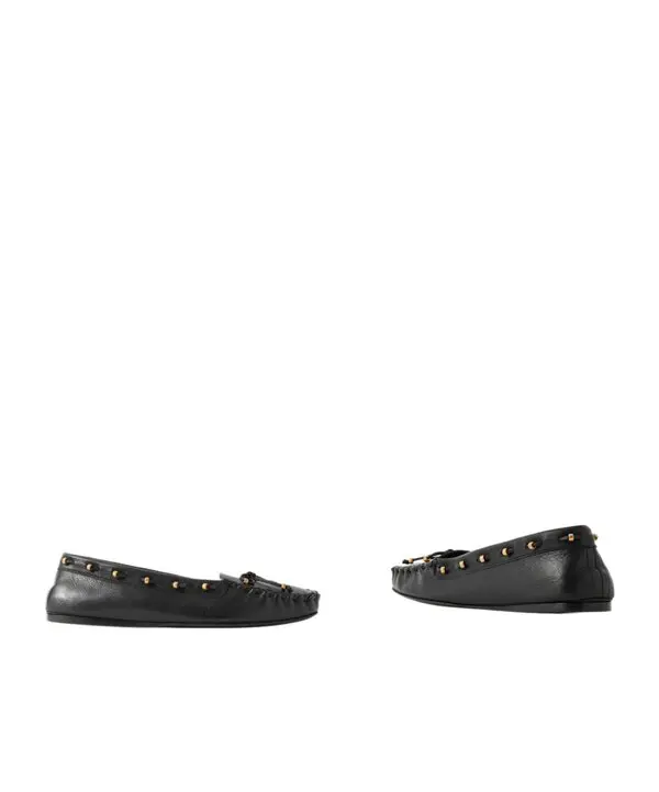Khaite Flat Leather Loafers With Gold Tone Embellishments - Black