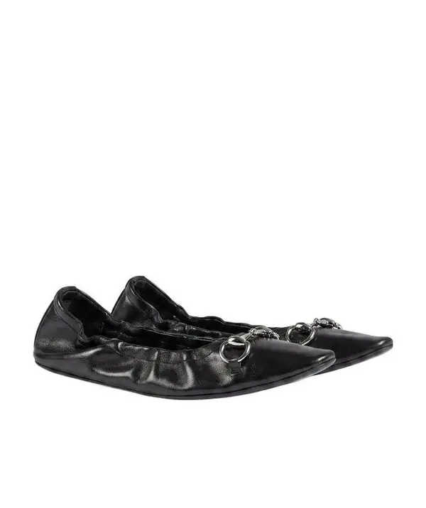 Gucci Horsebit Detailed Ballerina Flats - Black