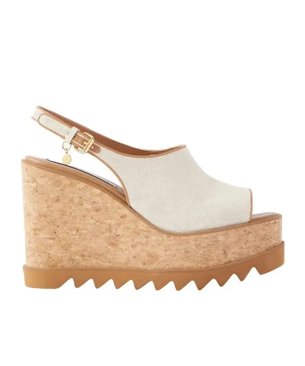 Stella McCartney Canvas Slingback Platform Wedge Sandals - Nude